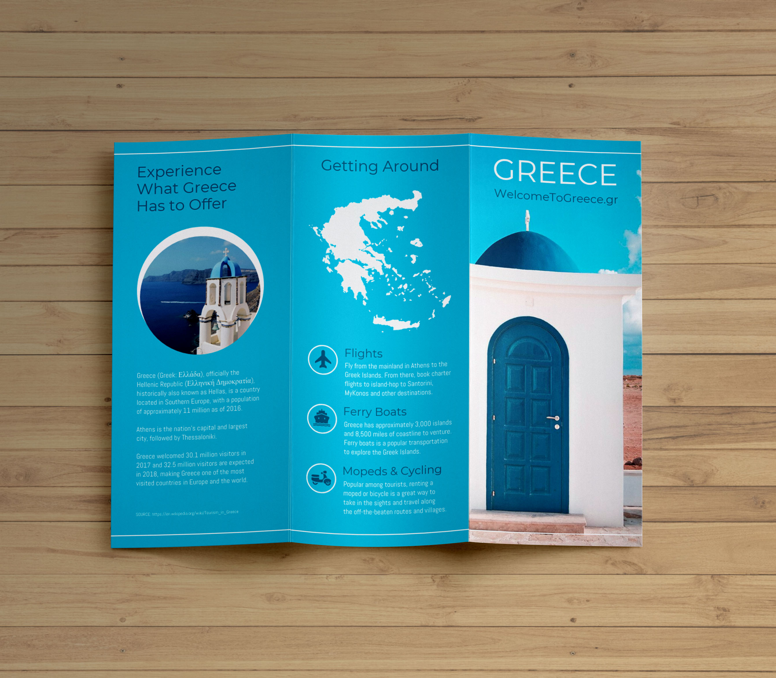 Creative Blue Greece Travel Trifold Brochure Idea Venngage Brochure 